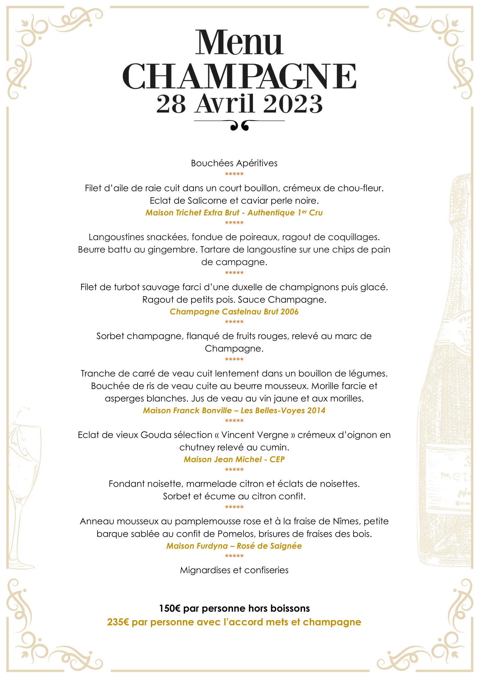 Menu Champagne proposé par le restaurant - Skab